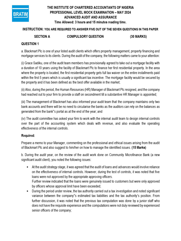 Aaa Mock May 2024 Final | PDF | Going Concern | Audit