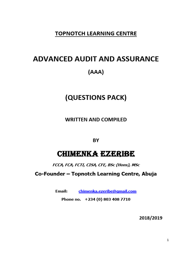 AAA_Question Pack_Jan 2019 | PDF | Audit | Internal Control