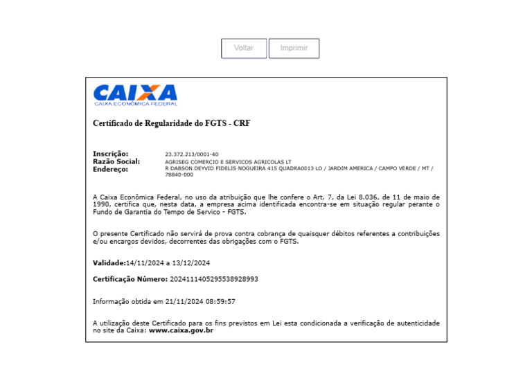 CRF FGTS Atualizado | PDF