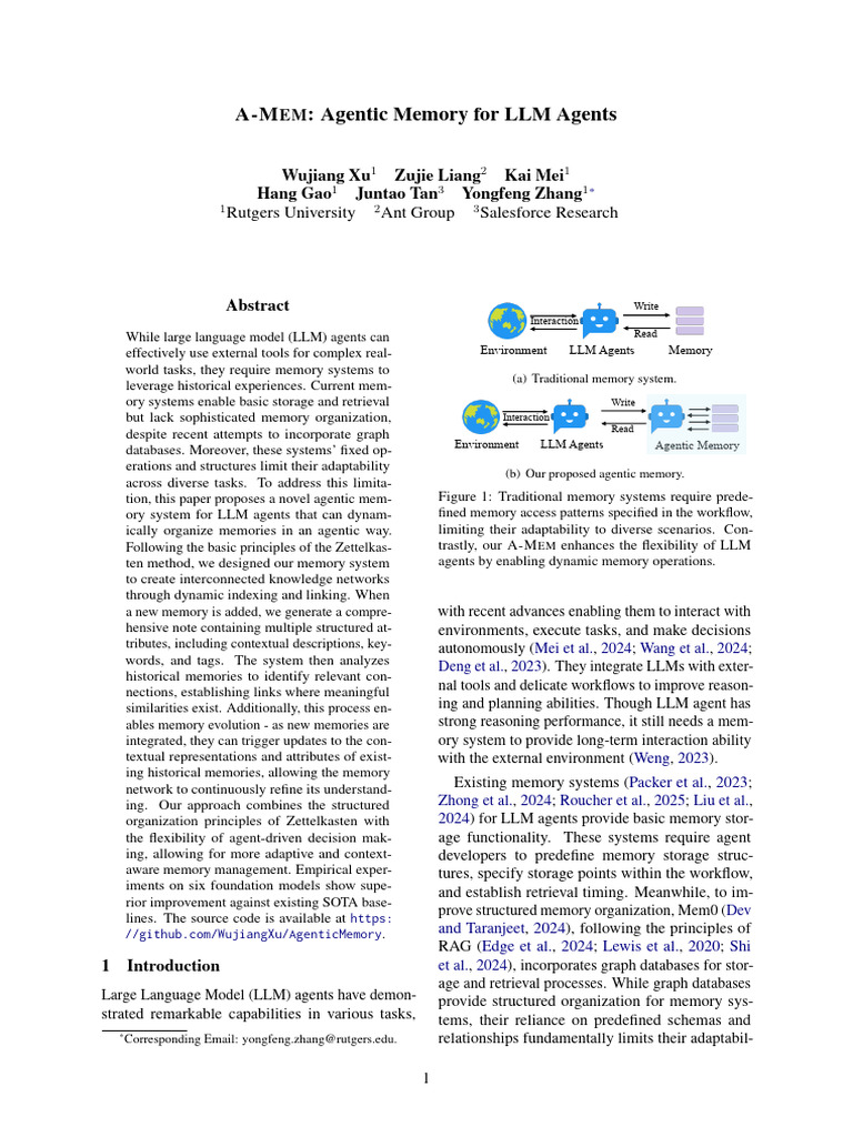 A-MEM: Dynamic Memory for LLM Agents | PDF | Memory | Cache (Computing)