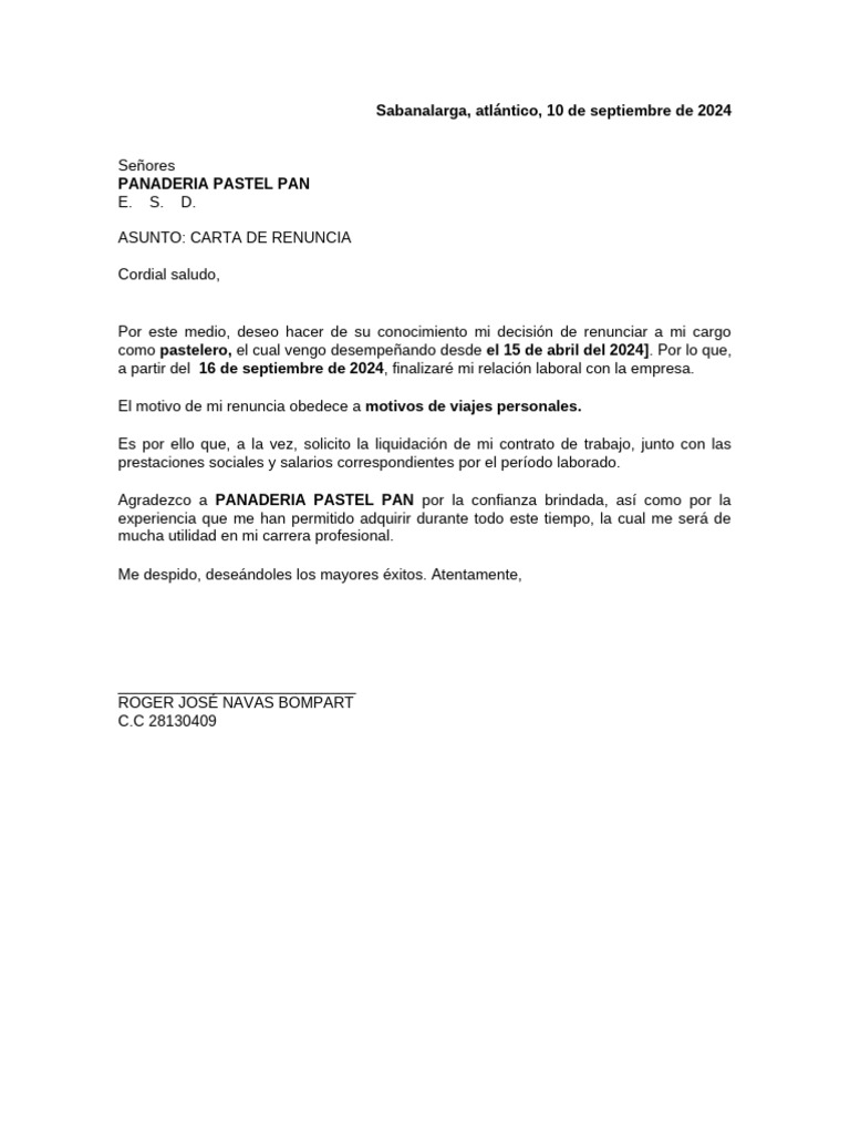 Carta de Renuncia | PDF