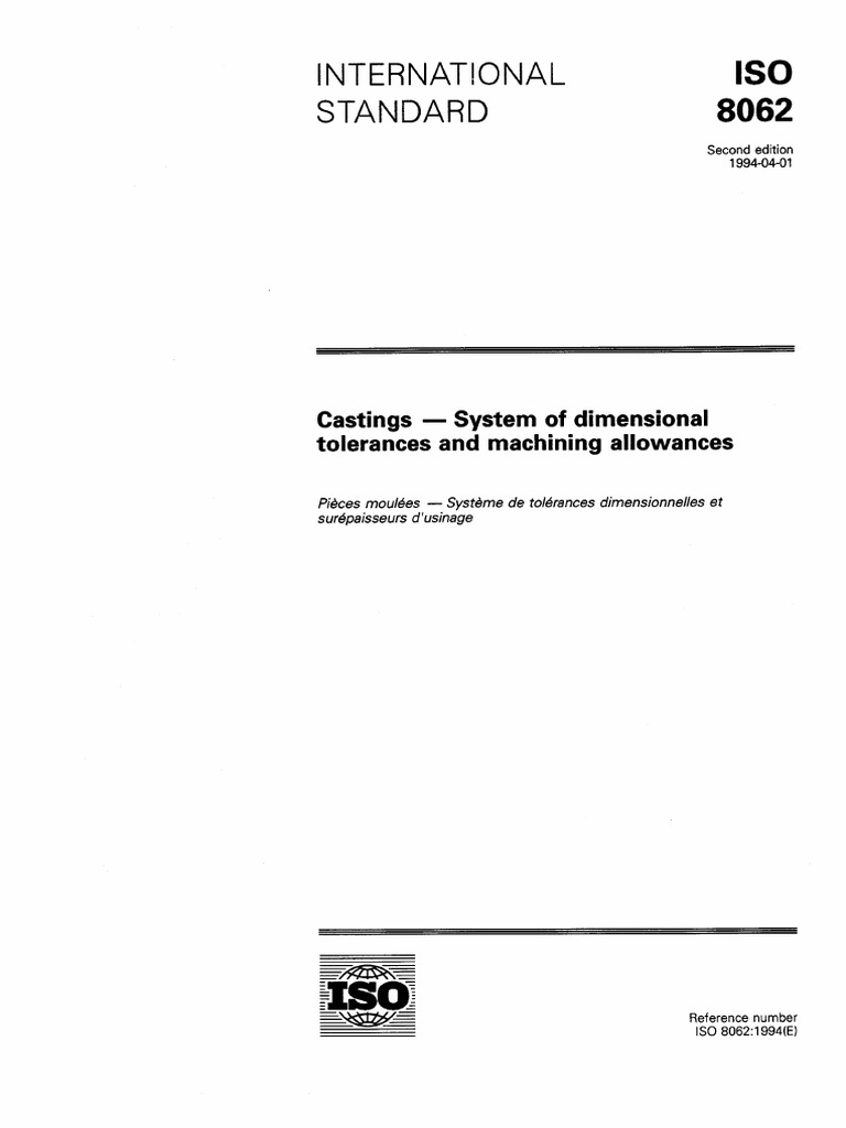 9. ISO 8062 Castings Systems of Dimension Tolerances and Machining Allowance | PDF