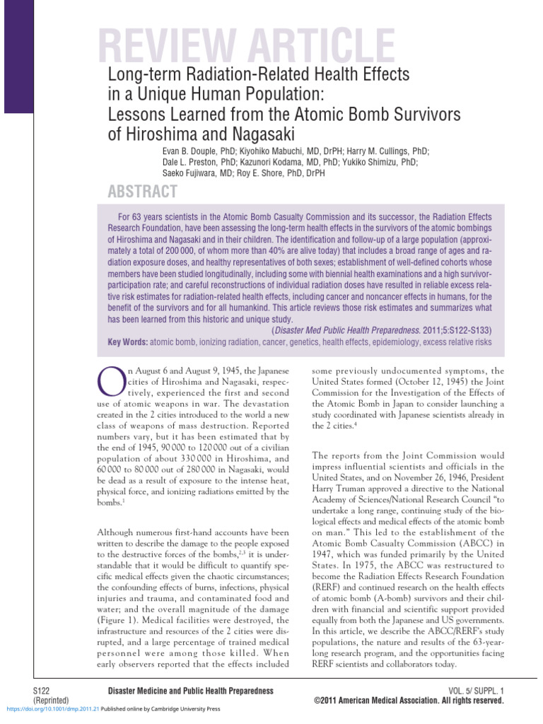 Long Term Radiation Related Health Effects in A Unique Human Population ...