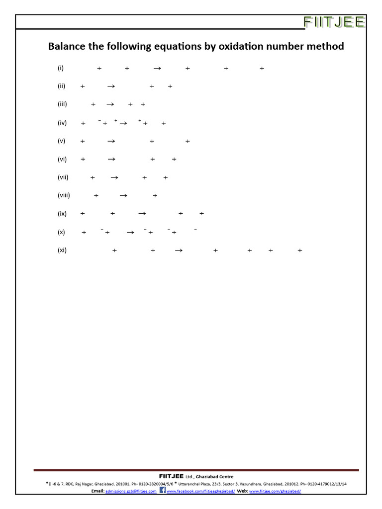 Balance The Following Equations by Ion-Electron Method. | PDF