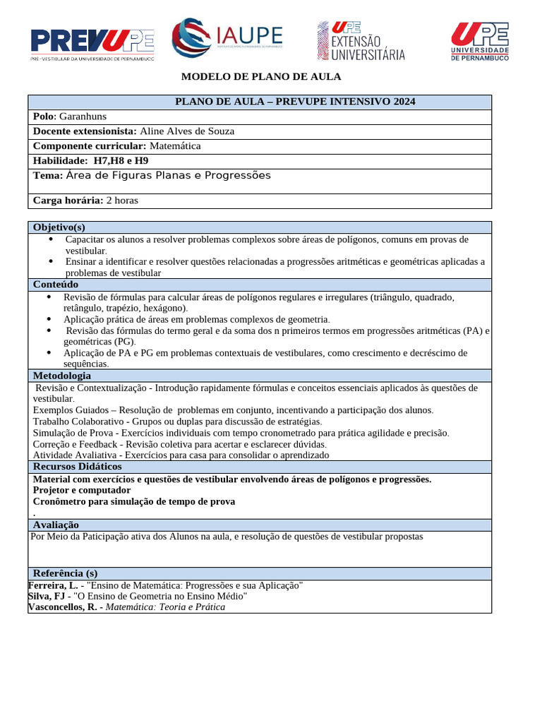 Plano de Aula 1 e 2 | PDF