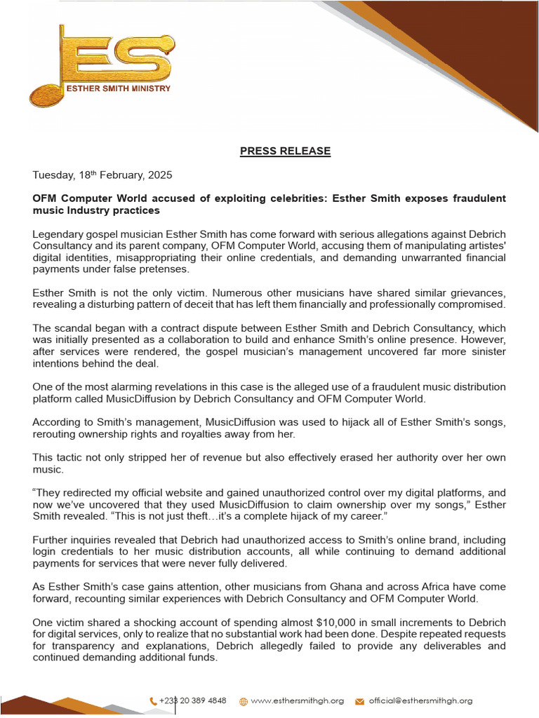 OFM Computer World Accused of Exploiting Celebrities: Esther Smith ...