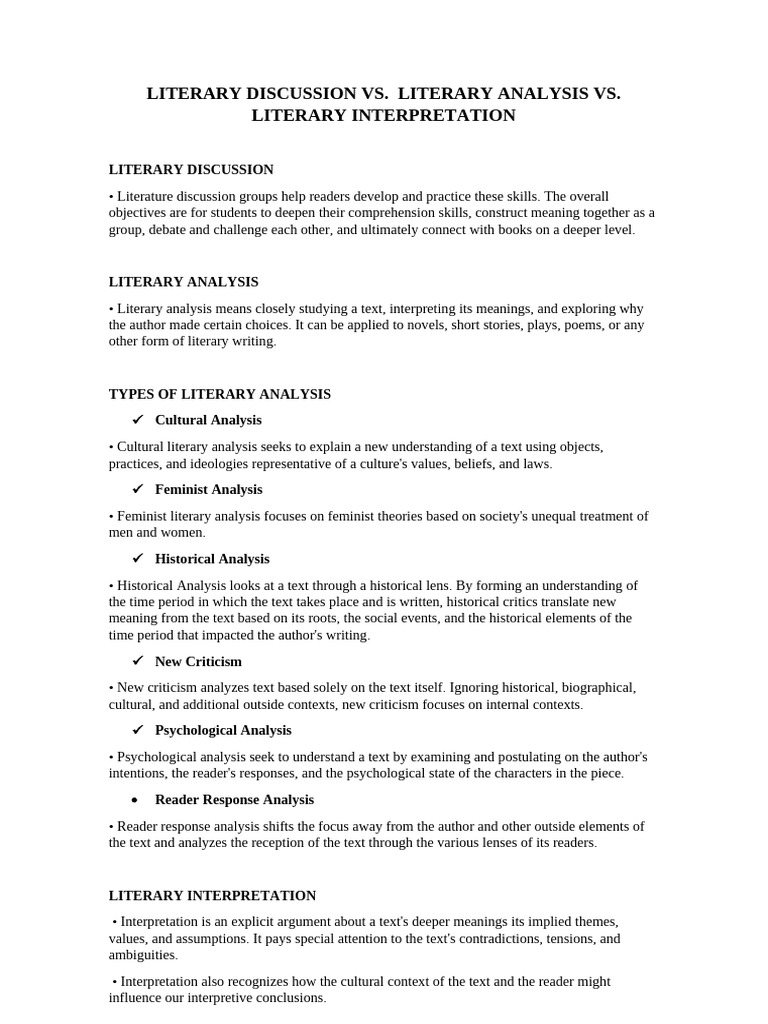 LITERARY DISCUSSION VS | PDF | Literary Criticism | Liberal Arts Education