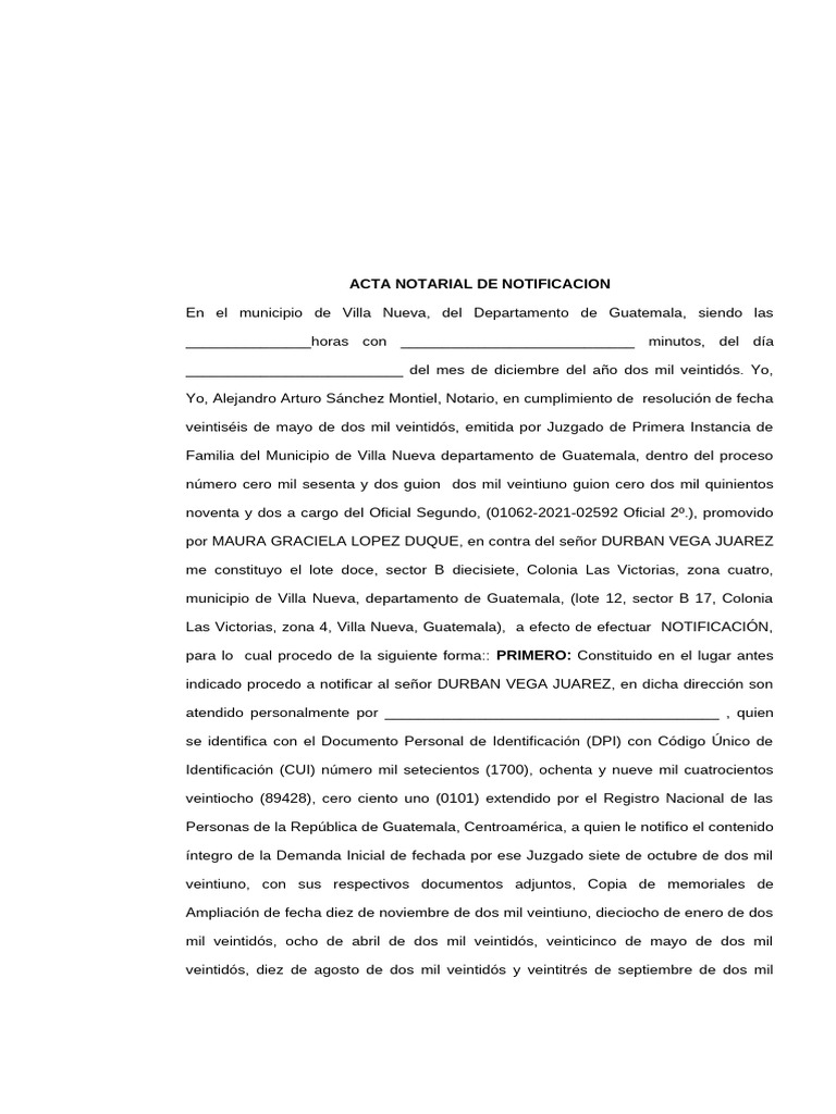 ACTA NOTARIAL DE NOTIFICACION Durban Vega Corregida | PDF
