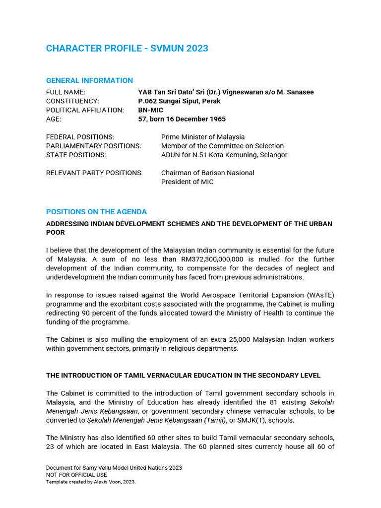 Character Profile Example | PDF | Malaysia | Government