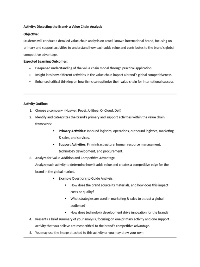 Value Chain Analysis Activity | PDF