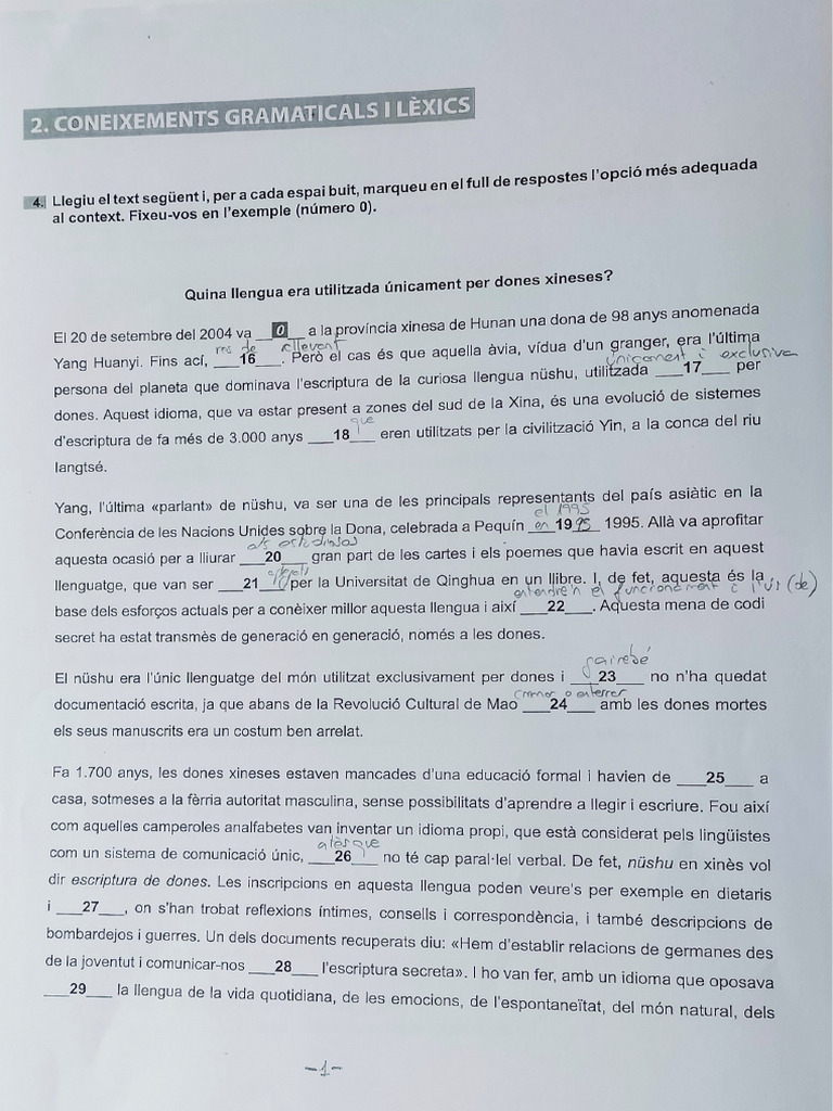Model Examen c1 Valencià Coneixements Gramaticals | PDF
