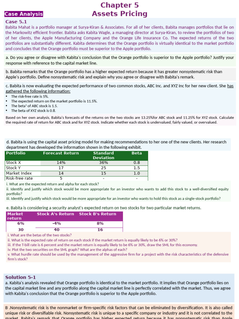 Chapter 5 Case Study 1 | PDF | Capital Asset Pricing Model | Beta (Finance)