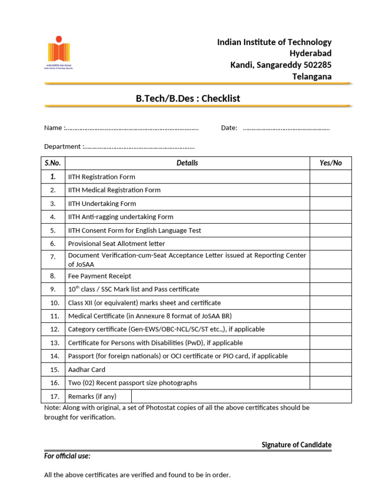 UG - Registration Forms - Checklist | PDF