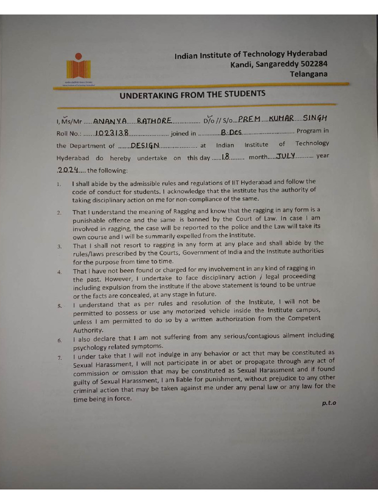 Undertaking Form For Students-Compressed | PDF