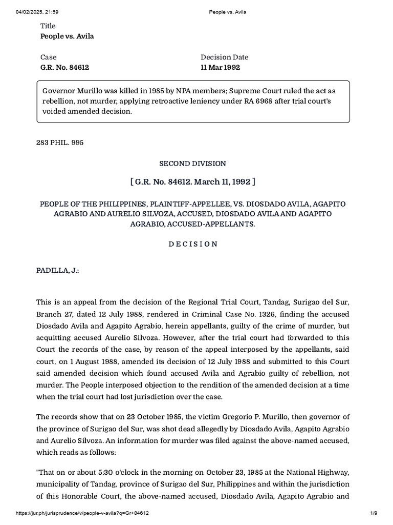 Supreme Court Ruling: People vs. Avila | PDF | Appeal | Judgment (Law)