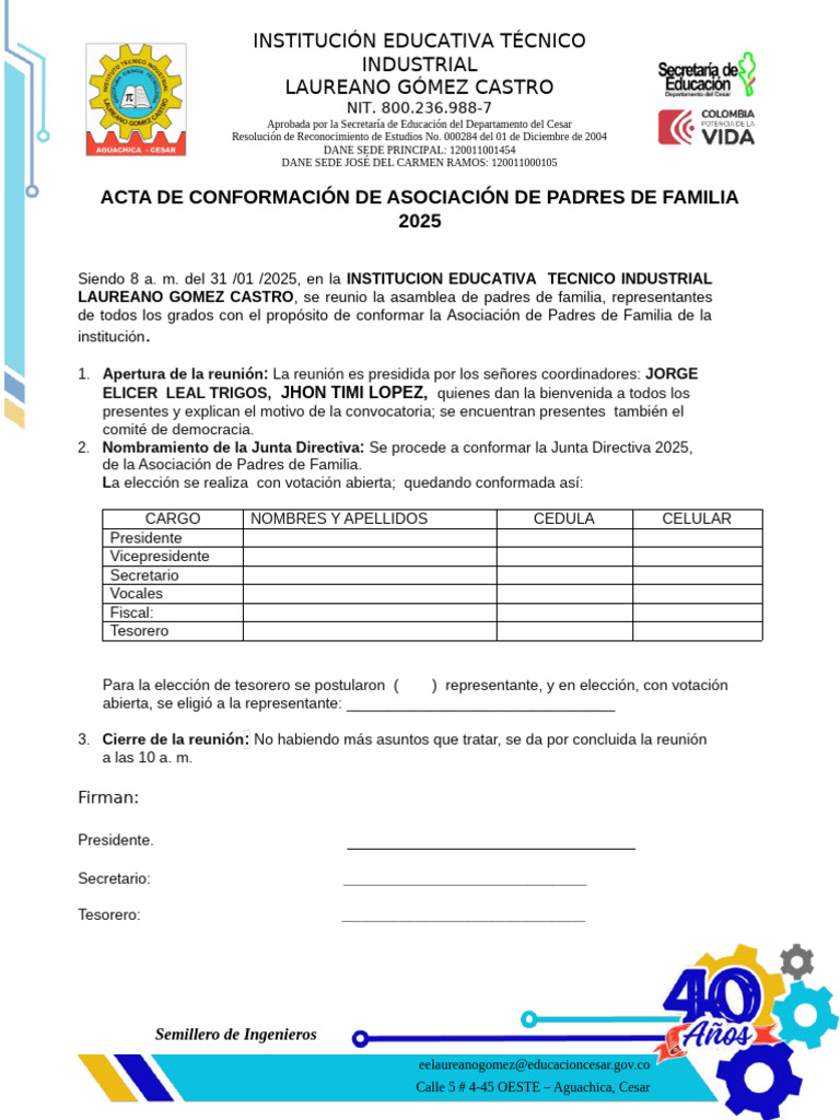 Acta de Asociación de Padres 2025 | PDF | Gobierno