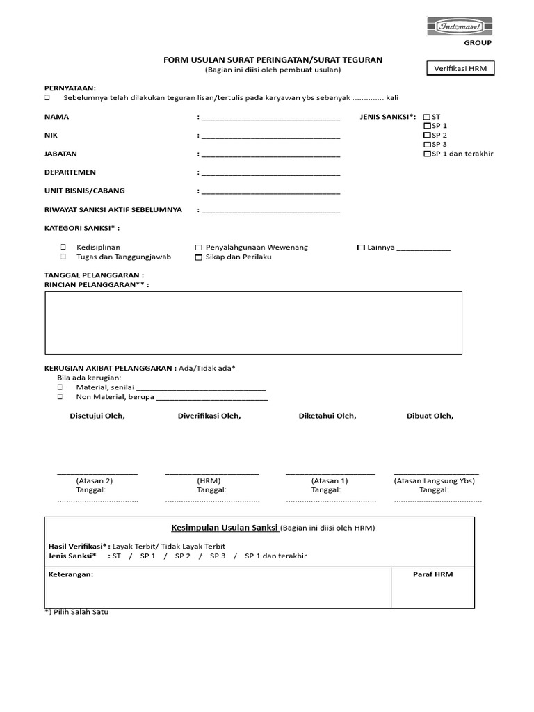 Form Usulan Surat Peringatan | PDF