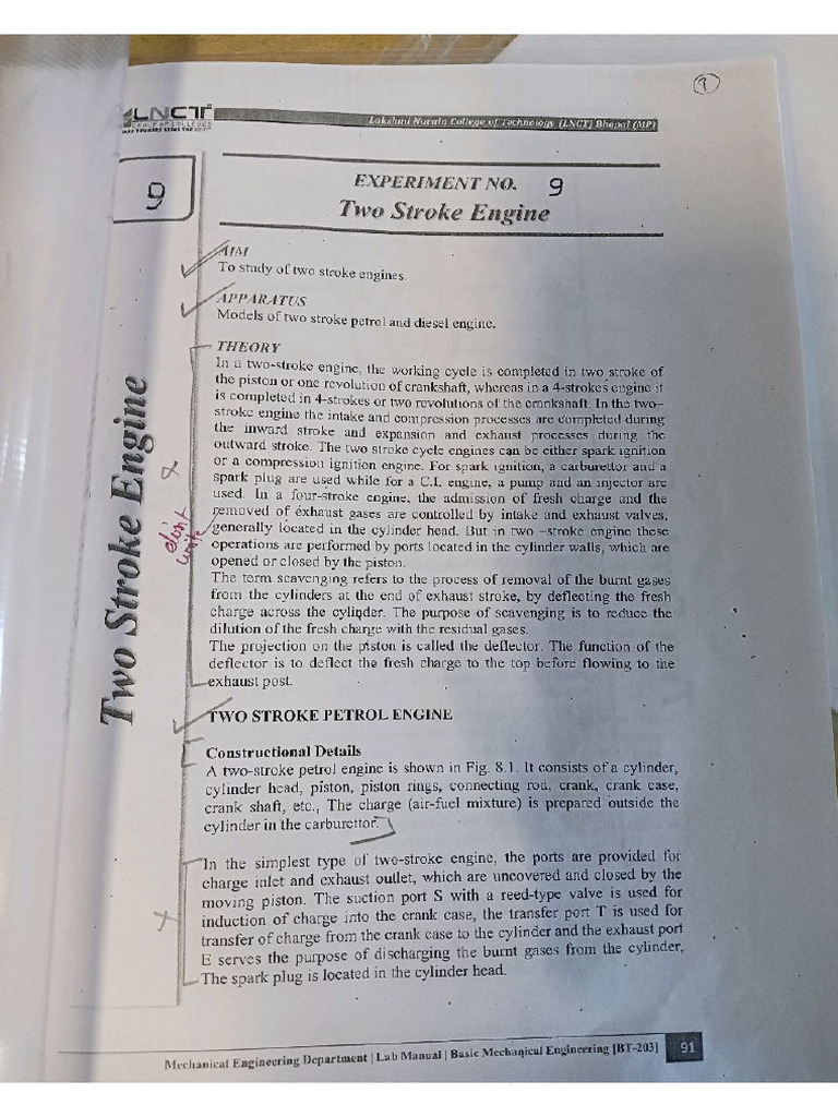BME Exp. 9 (Two Stroke Engine) | PDF