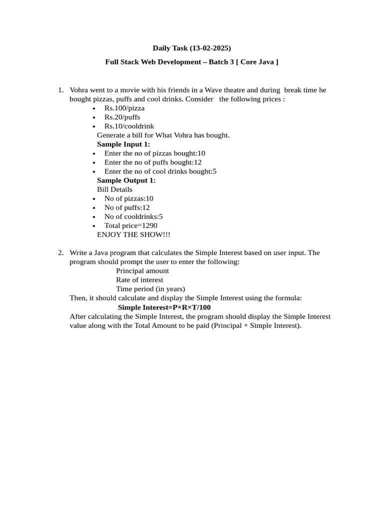Java Program for Bill and Interest Calculation | PDF