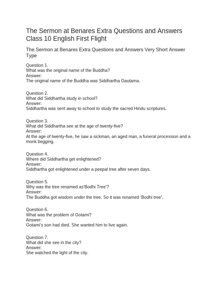 Benares Sermon Q&A for Class 10 | PDF | Enlightenment In Buddhism
