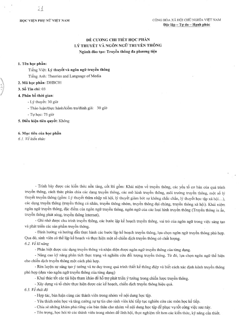 De Cuong Chi Tiet Hoc Phan Ly Thuyet Va Ngon Ngu Truyen Thong 8545 | PDF