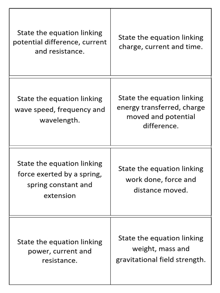 Edexcel Equations Revision Cards | PDF | Mass | Force