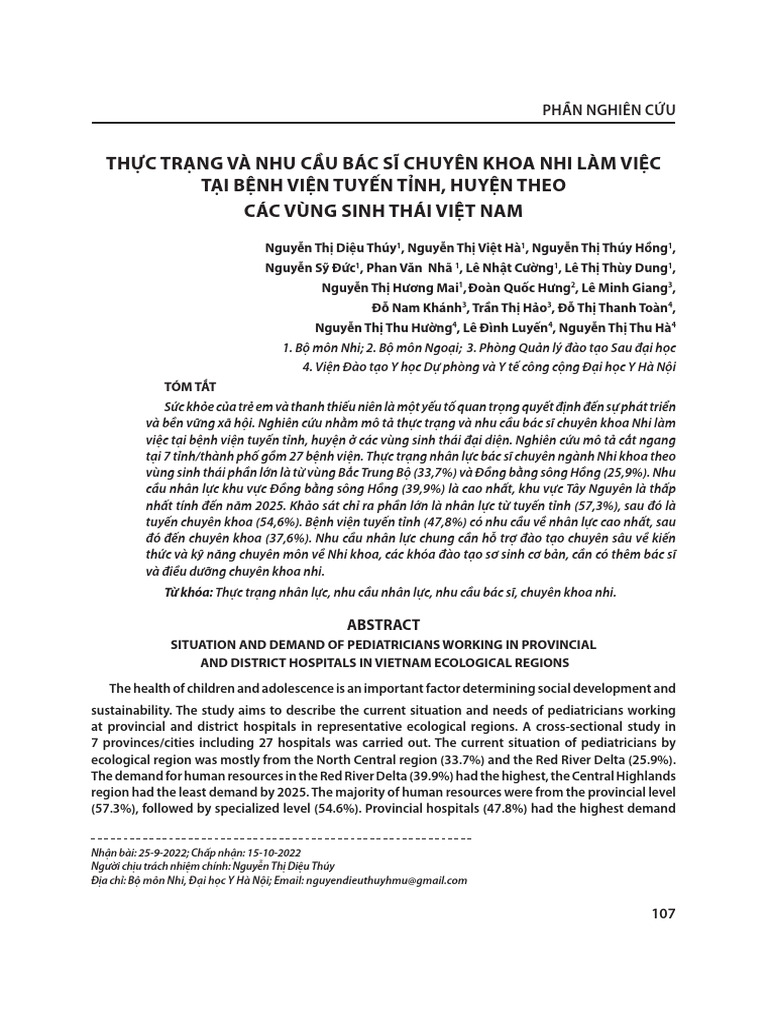 THỰC TRẠNG VÀ NHU CẦU BÁC SĨ CHUYÊN KHOA NHI | PDF