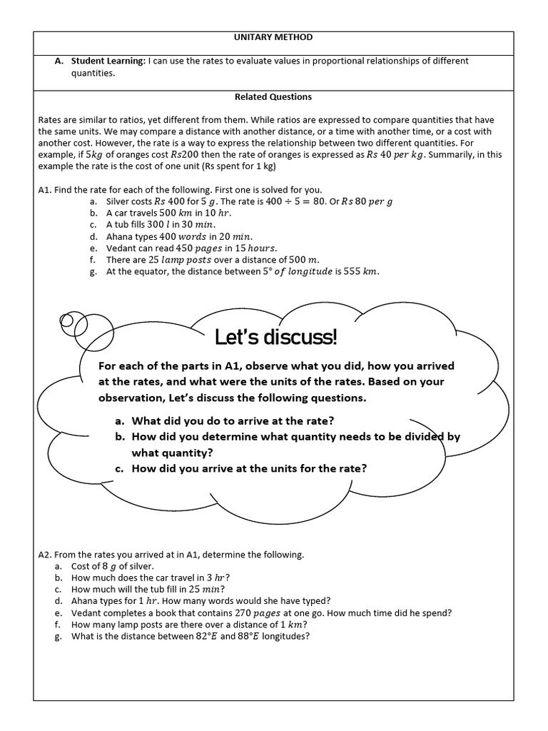 Understanding the Unitary Method | PDF | Ratio