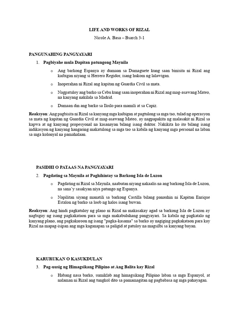 A4 Size Reaksyon Paper Huling Paglalakbay Ni Rizal | PDF