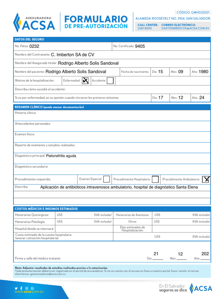 Preautorizacion Acsa | PDF | Ciencias de la Salud | Enfermedades y trastornos humanos