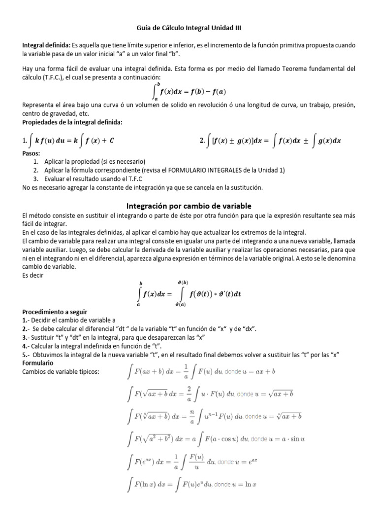 Guía de Integral Definida y Aplicaciones | PDF | Integral | Análisis ...