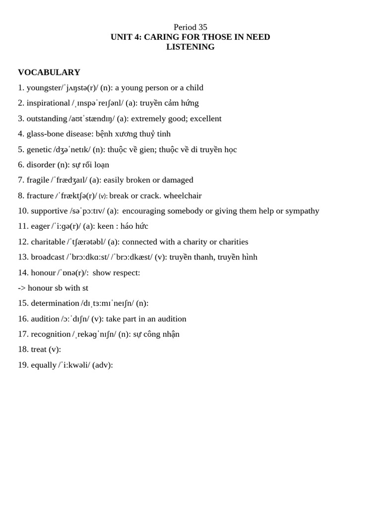 Unit 4 - Listening - Vocab | PDF