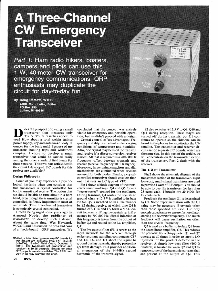 A Three-Channels CW Emergency Transceiver | PDF | Electronic Oscillator ...