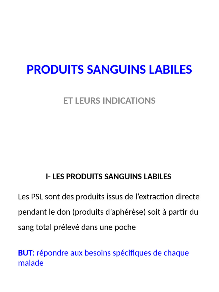 Produits Sanguins Labiles | PDF | Transfusion sanguine | Sang