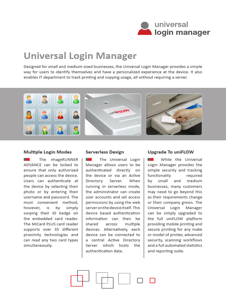 Universal Login Manager Brochure | PDF | User (Computing) | Authentication