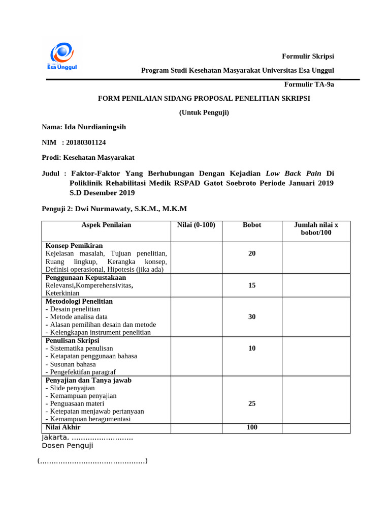 Form Penilaian (Penguji 2) | PDF