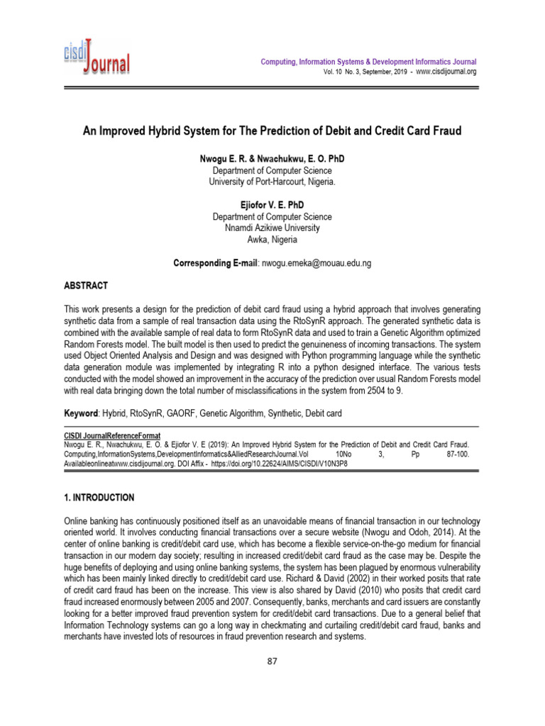 An Improved Hybrid System For The Prediction of Debit and Credit Card ...
