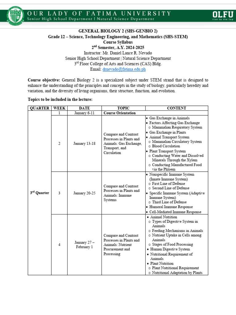 General Biology 2 Course Syllabus | PDF | Evolution | Heredity
