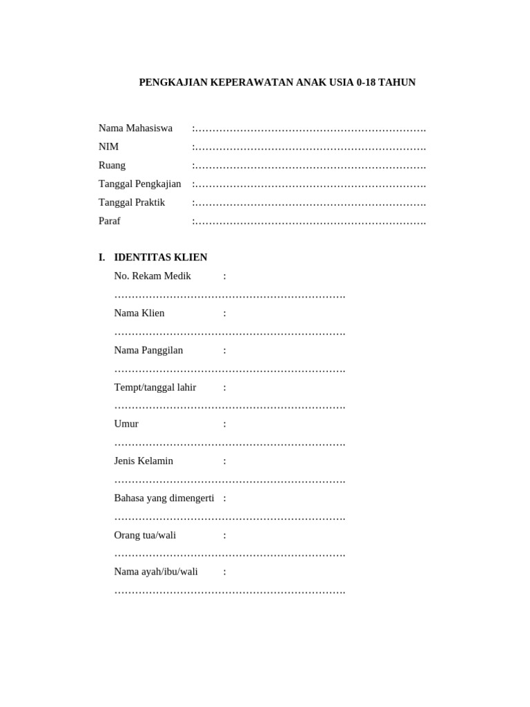 Pengkajian Kep Anak Usia 0-18 Th | PDF