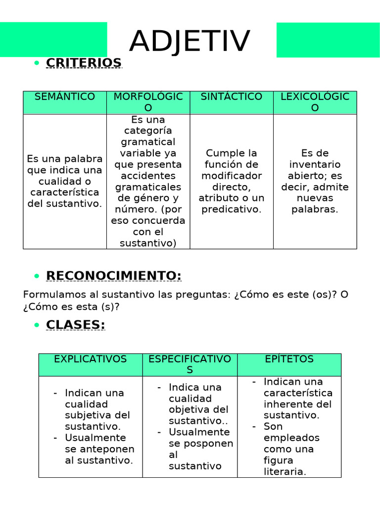 Clases y grados del adjetivo en español | PDF | Sustantivo | Adjetivo