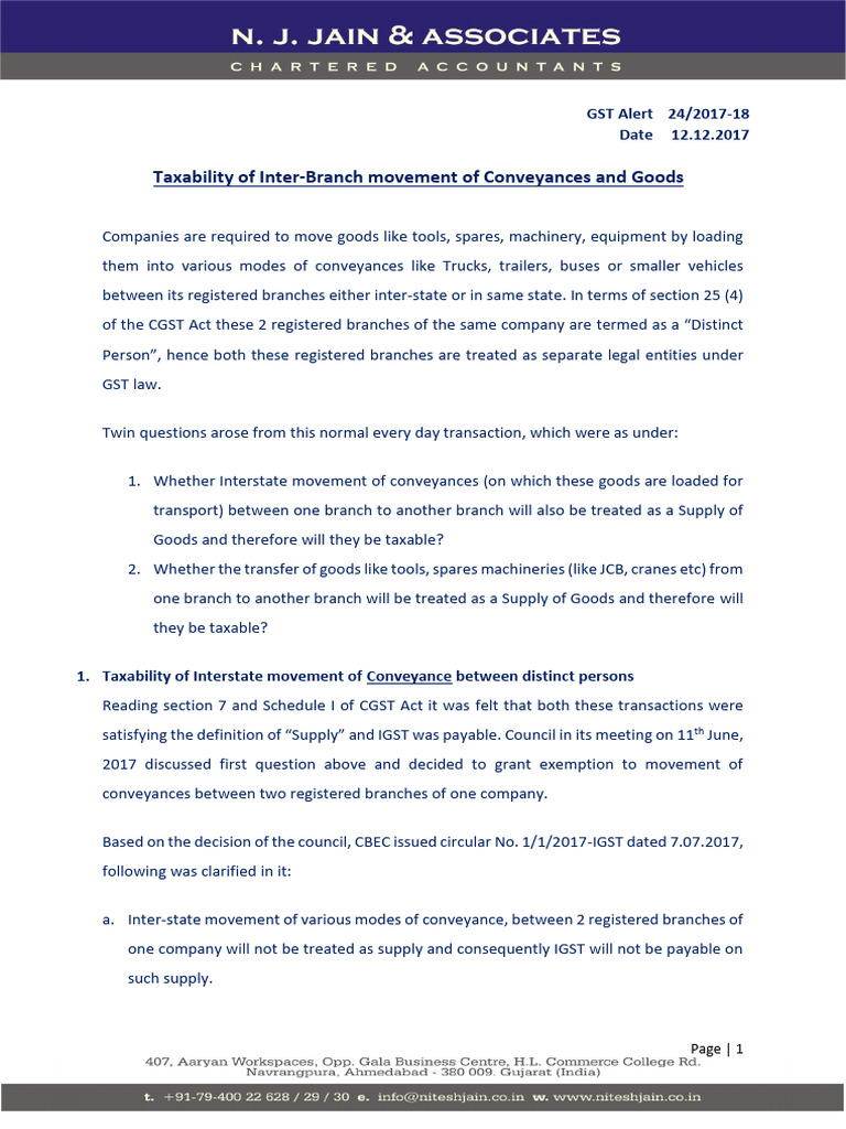GST on Inter-Branch Movement of Goods | PDF | Taxes | Government Finances