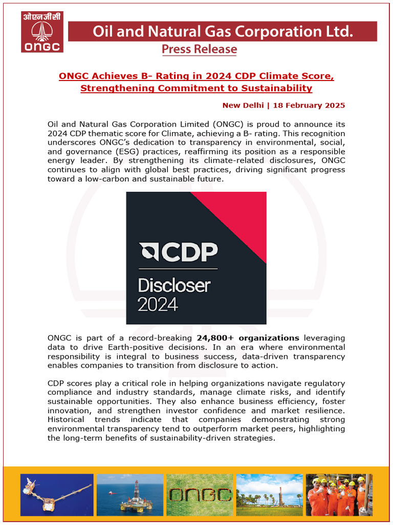 ONGC's 2024 CDP Climate Score B- Rating | PDF | Sustainability ...