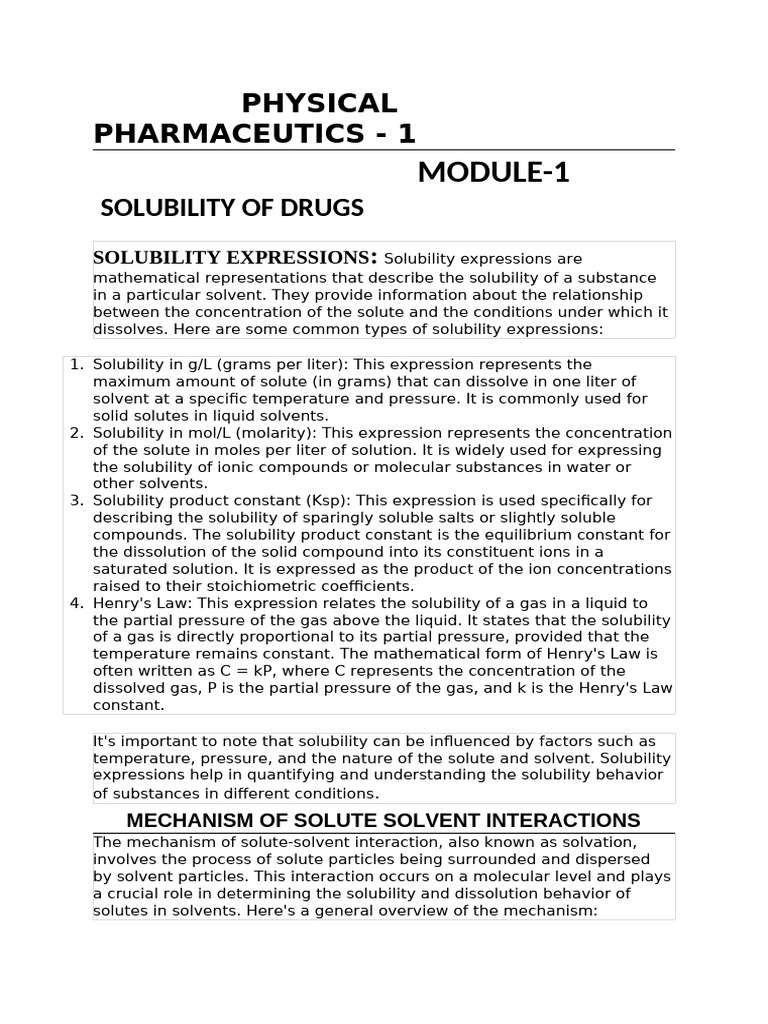 Physicalpharmaceutics 1notes | PDF | Solubility | Solvation