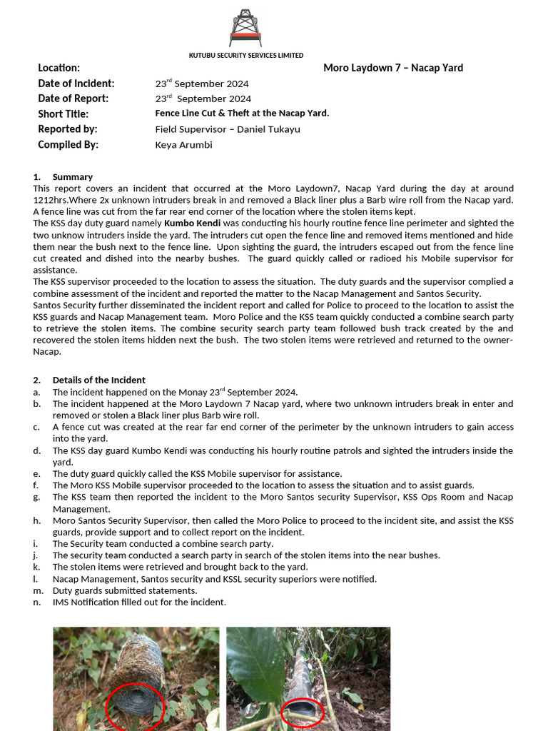 Moro Laydown 7 Nacap Yard. Fenceline Cut and Theft. | PDF