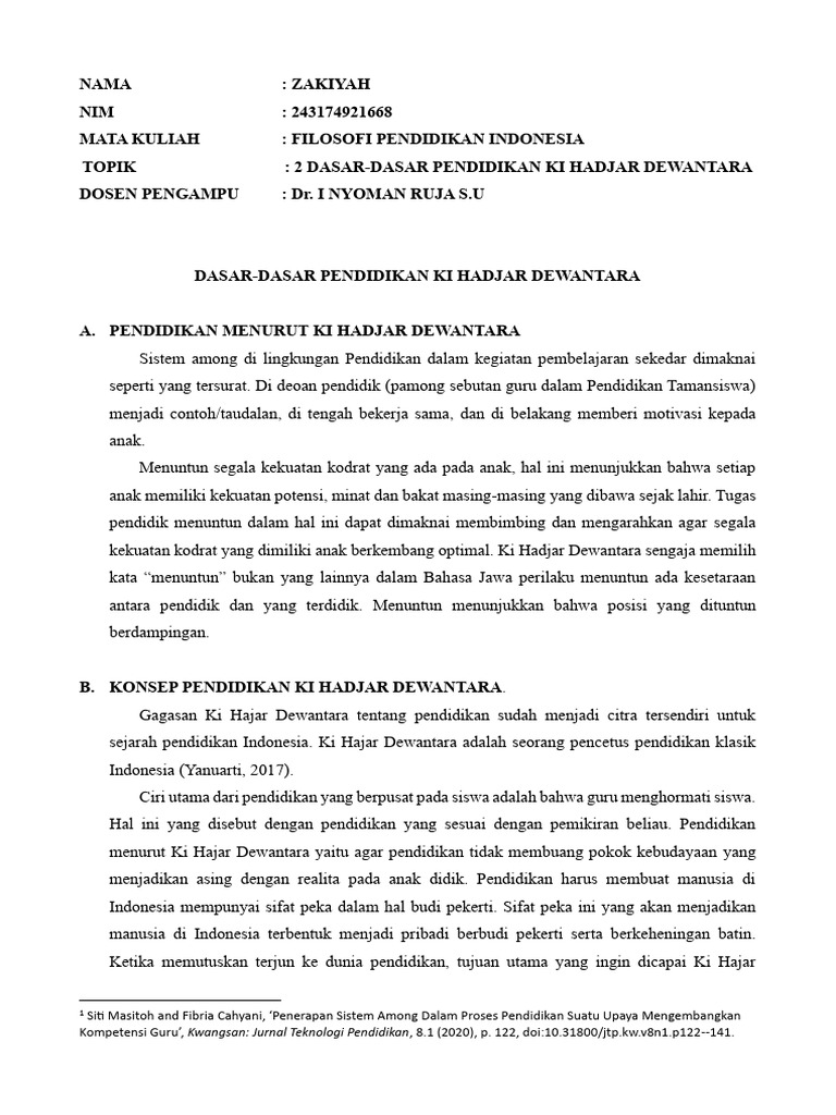 Zakiyah-Resume Topik 2-Dasar-dasar Pendidikan KHD | PDF