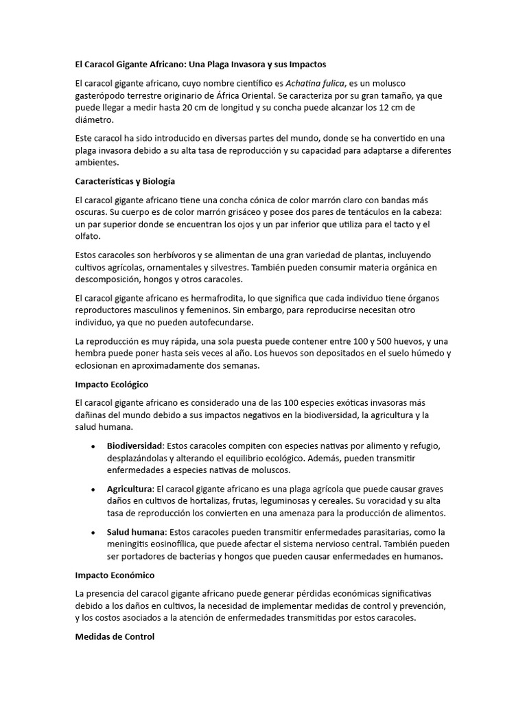 El Caracol Gigante Africano | PDF | Agricultura | Biología