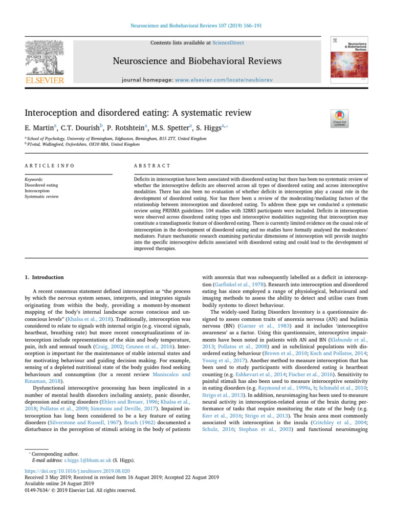 Interoception and Disordered Eating A Systematic Review | PDF | Mental ...
