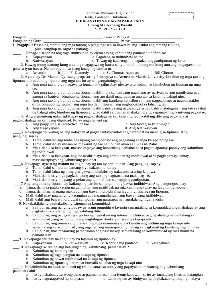 Grade9 1st Quarter EsP | PDF