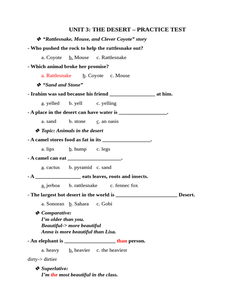 English - U.3. Practice Test | PDF | Desert | Earth Sciences
