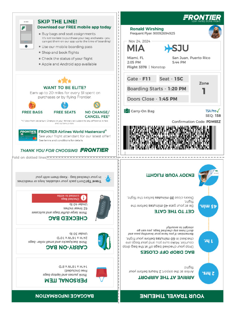 Boarding Pass _ Frontier Airlines | PDF | Civil Aviation | Airlines